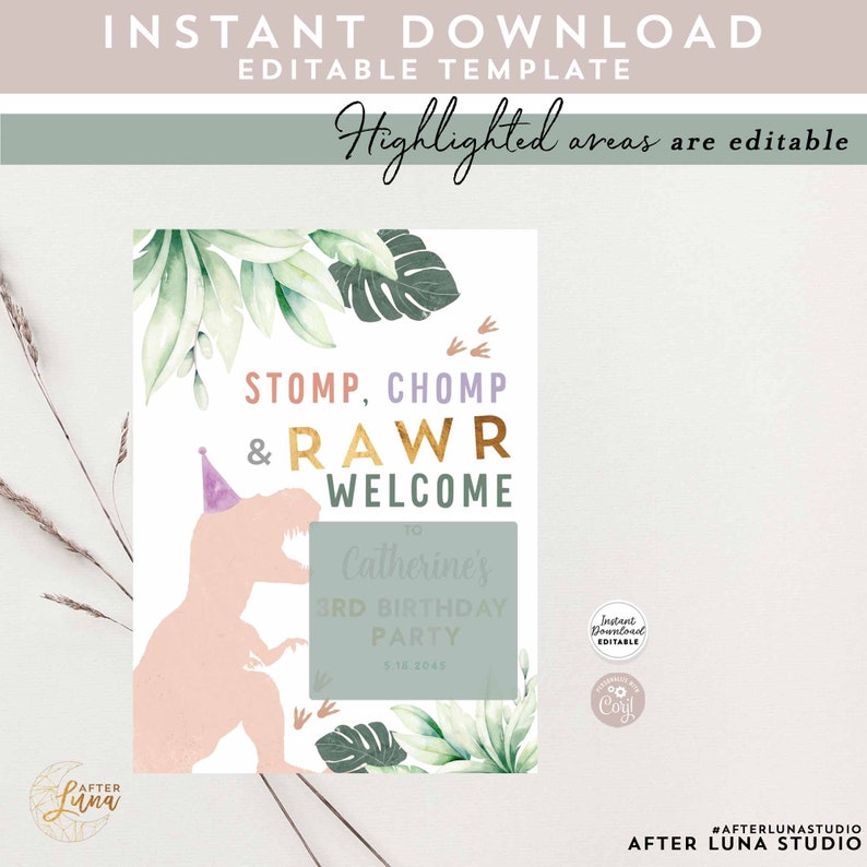 Editable T Rex Two Three Rex Birthday Party Welcome Sign Dino - Etsy