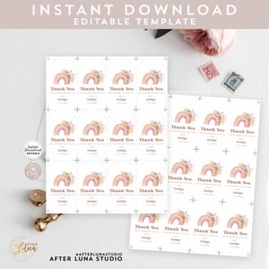 Editable Boho Rainbow Tag Tags Rainbow Pink Pampas Grass Rainbow Baby ...