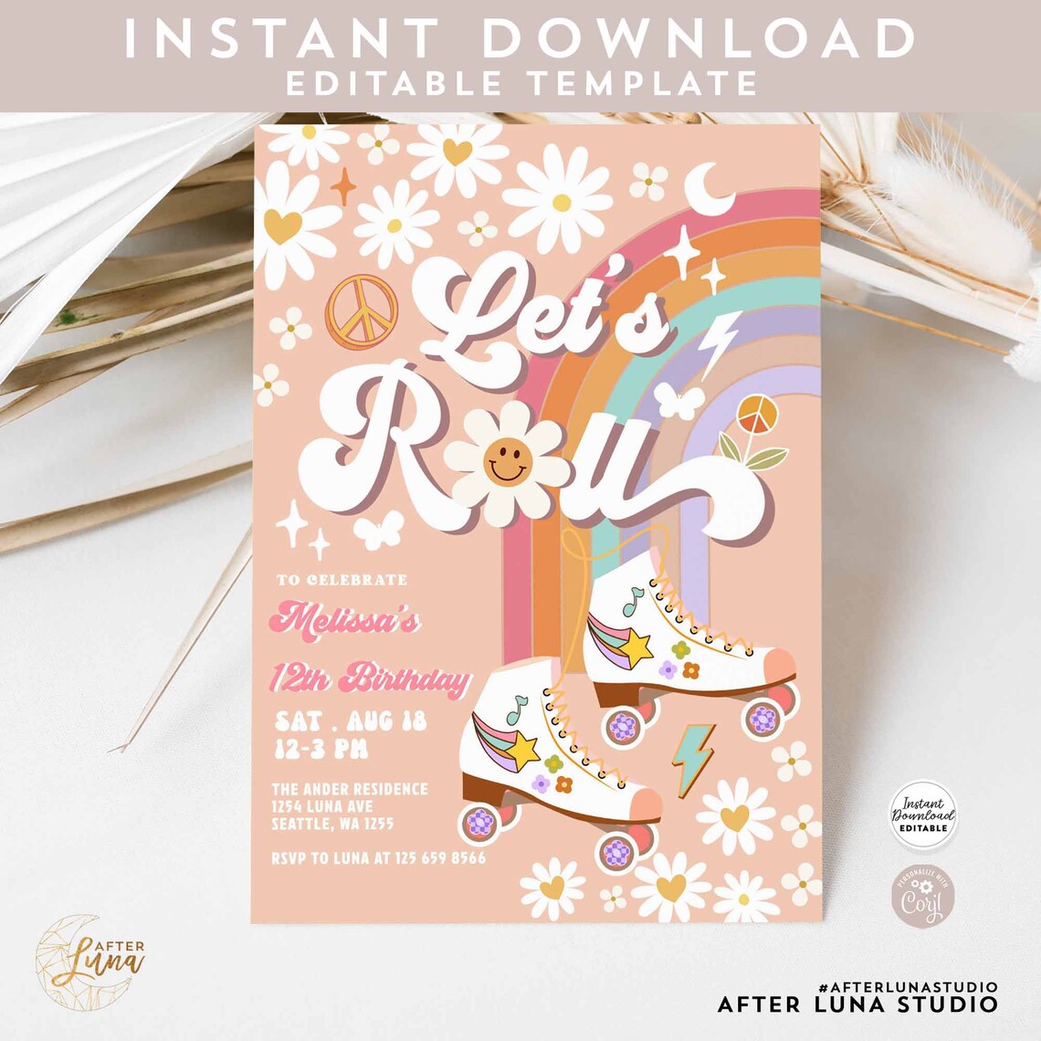 Editable ANY AGE Let's Roll Retro Groovy Roller Skate - Etsy Canada