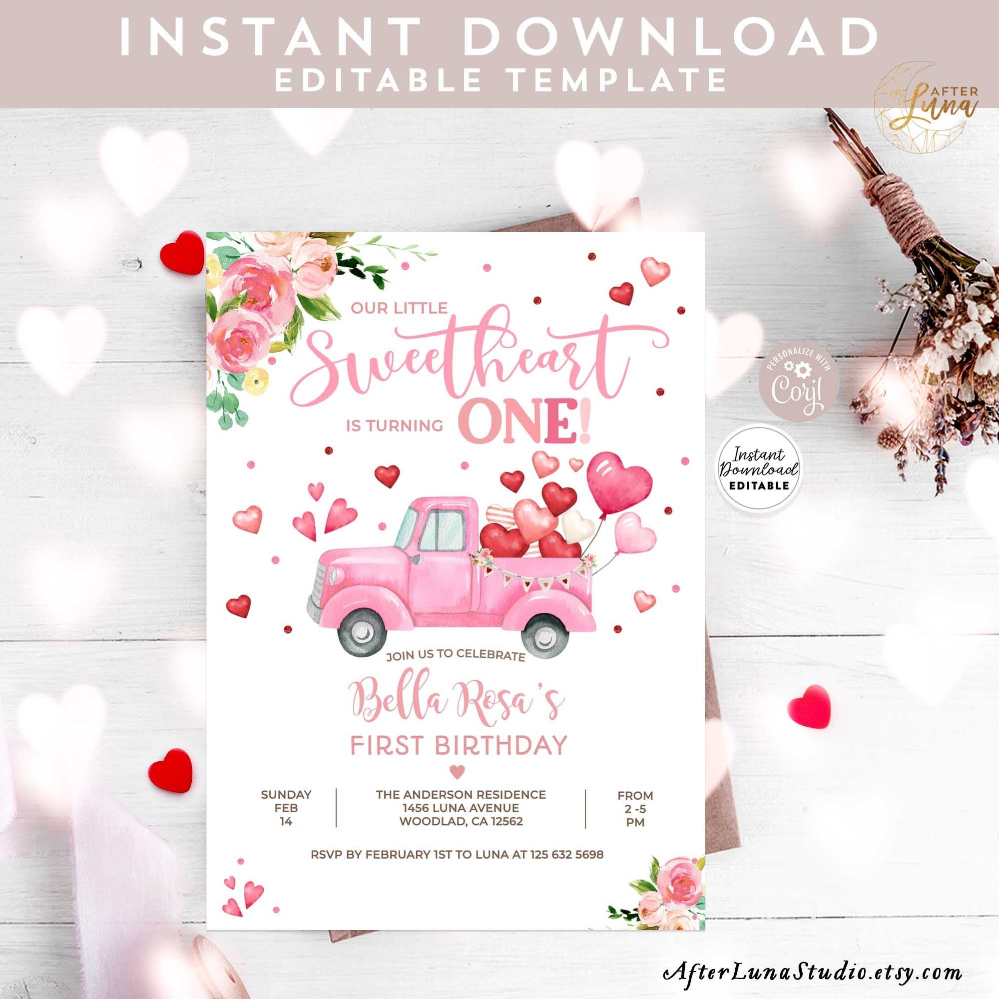 Invitations Sweetheart First Birthday Invite Sweetheart Invitation ...