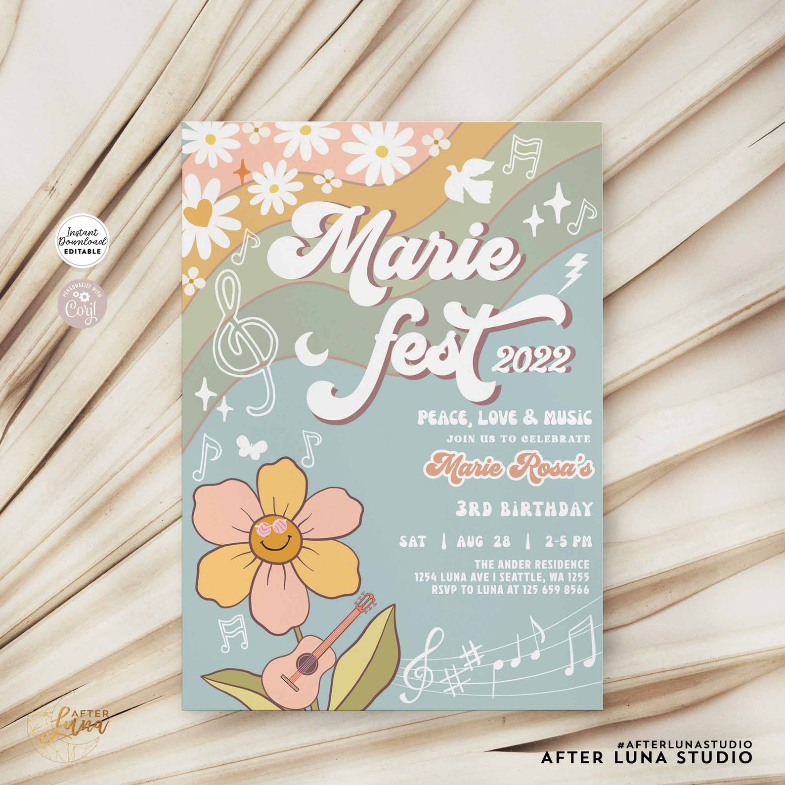 Flower Power Birthday Invitation: Groovy 70's Music Festival Invite ...