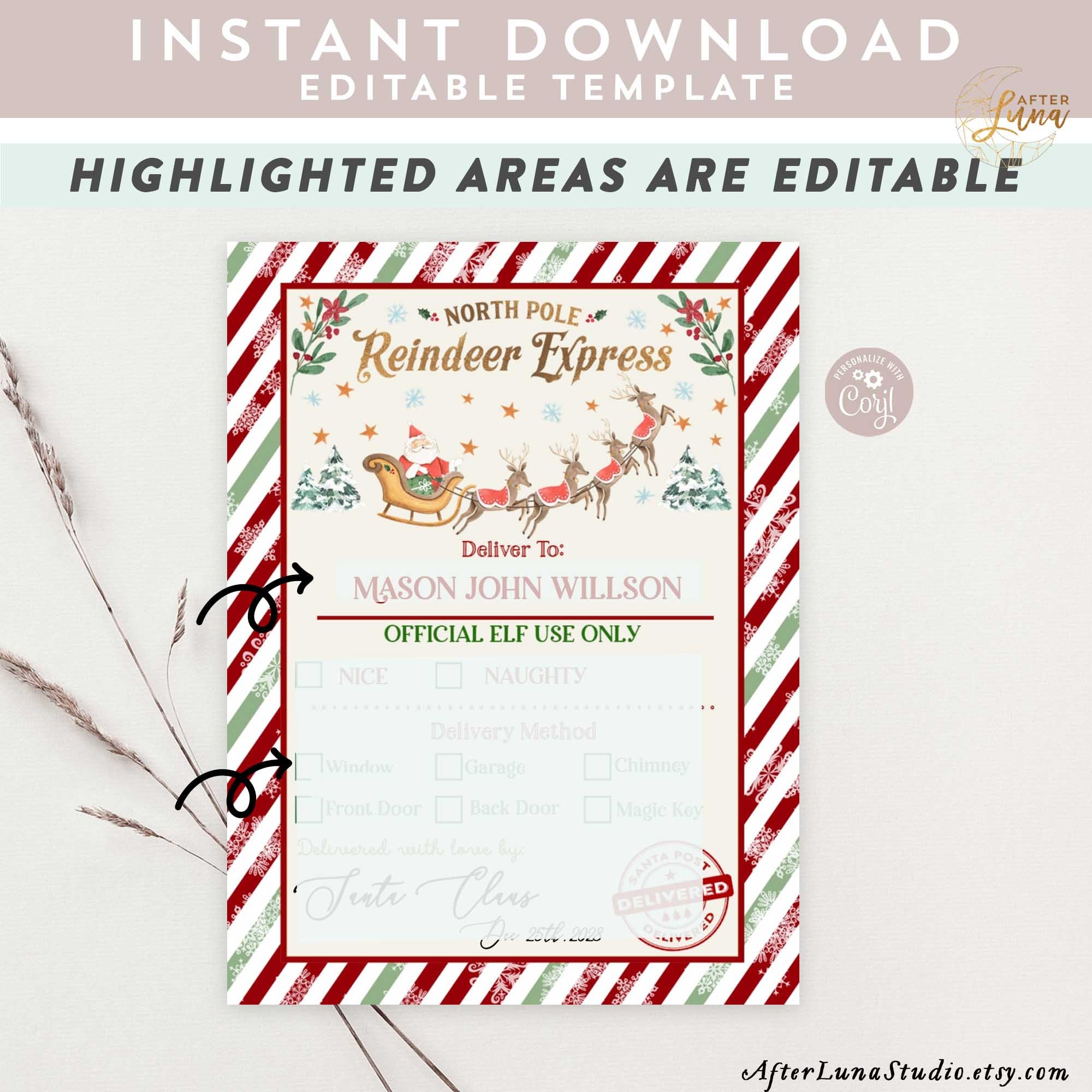 EDITABLE Santa Delivery Tag Sticker Printable Santa Tag - Etsy