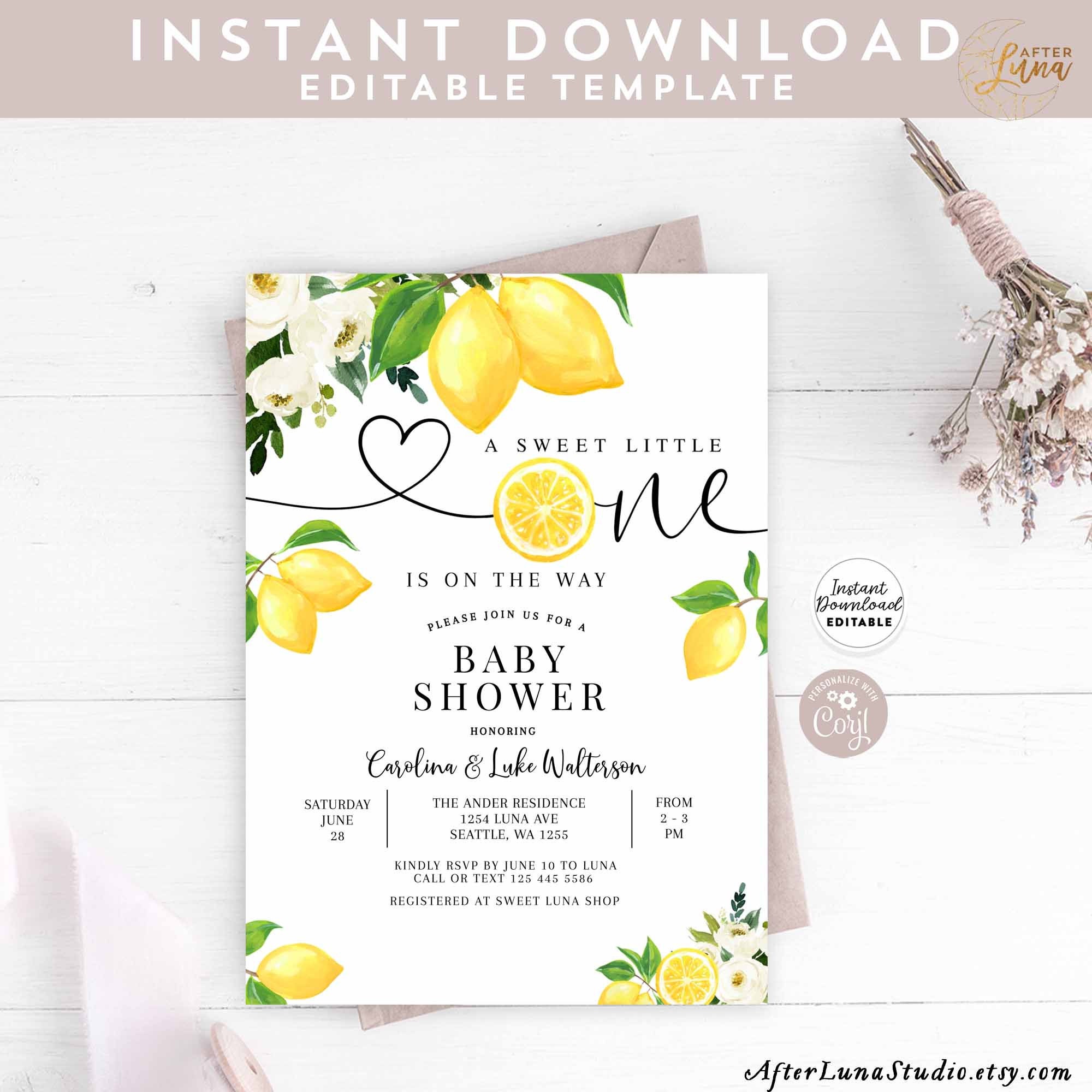 Editable Lemon Baby Shower Invitation Gender Neutral Citrus - Etsy