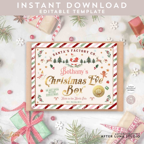 Christmas Eve Box Label Editable Template Xmas Eve Crate - Etsy
