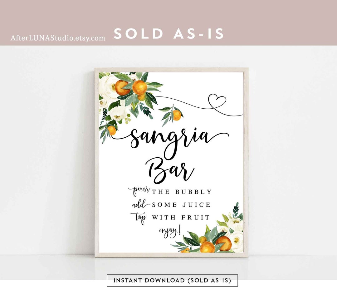 Orange Citrus Sangria Bar Sign White Floral Rustic A Little Cutie is on ...