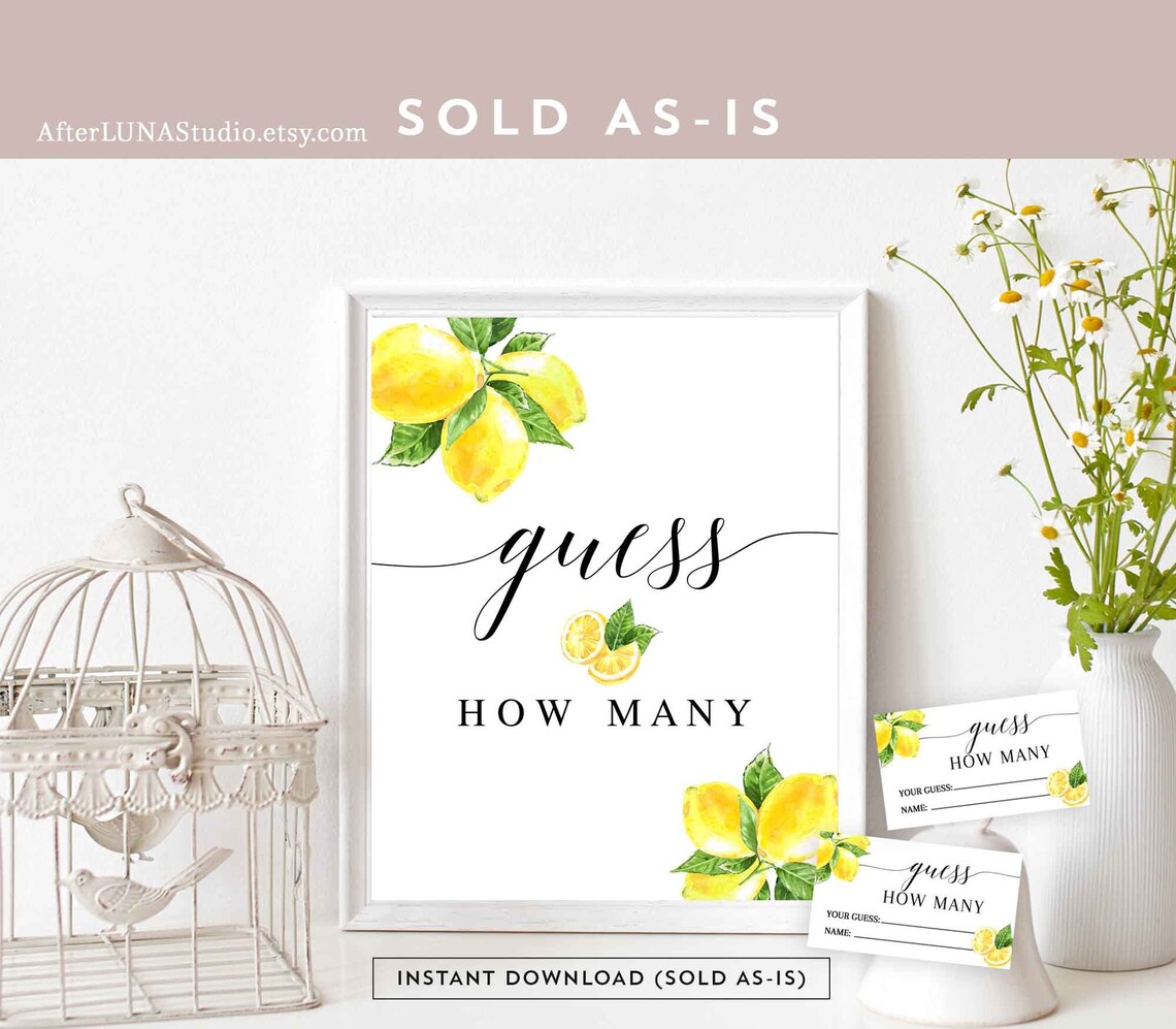 Lemon Guess How Many Sign and Tickets Printable Citrus Lemon - Etsy