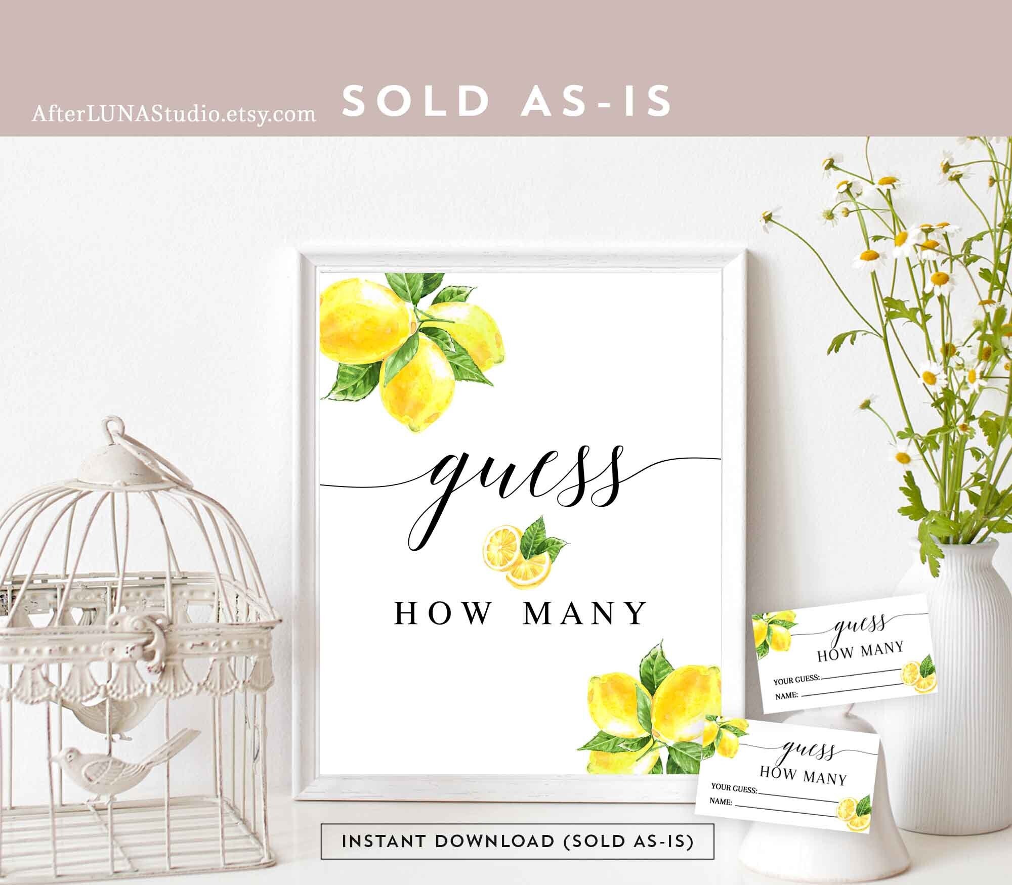 Lemon Guess How Many Sign and Tickets Printable Citrus Lemon Bridal ...