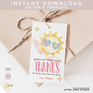 Editable Sun Teacher Appreciation Gift Tags Girl Pink Sunshine School ...