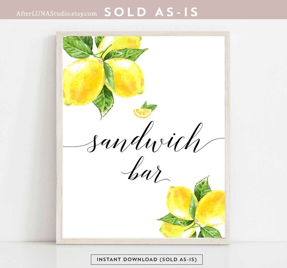 Lemon Sandwich Bar Sign Printable Lemon Wedding Couple Baby | Etsy