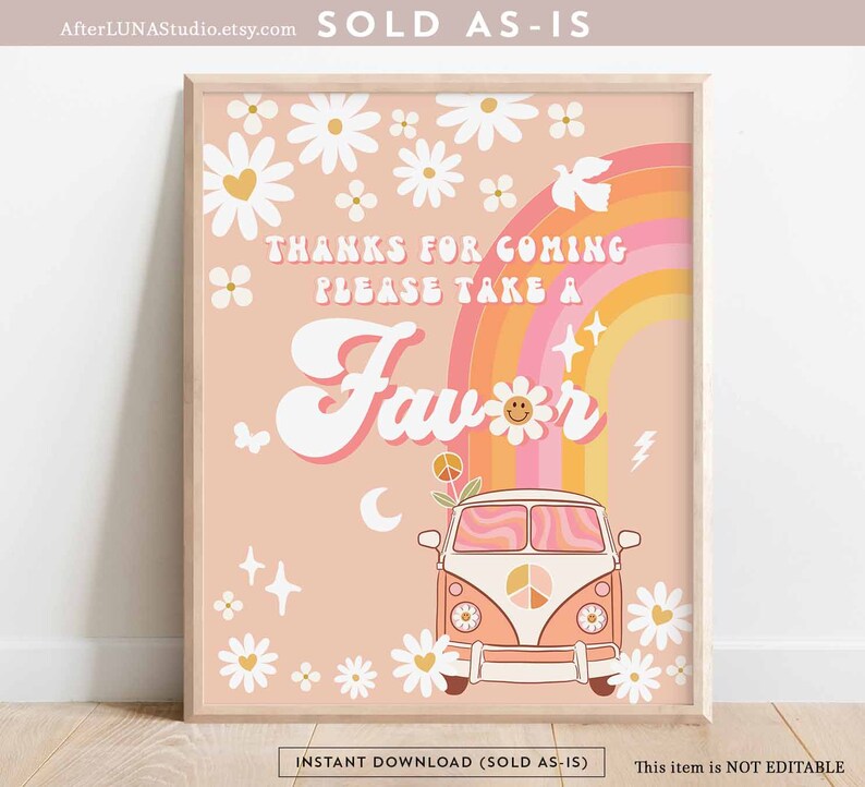 Groovy Birthday Party Decor Daisy Groovy Pink Peach Van Favor - Etsy