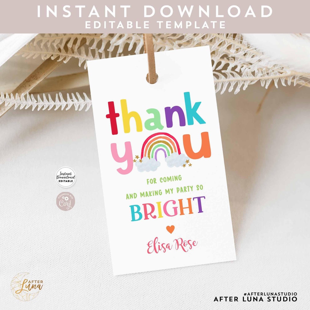 Editable Colorful Rainbow Thank You Treat Tag Favor Tags Gift Tags ...