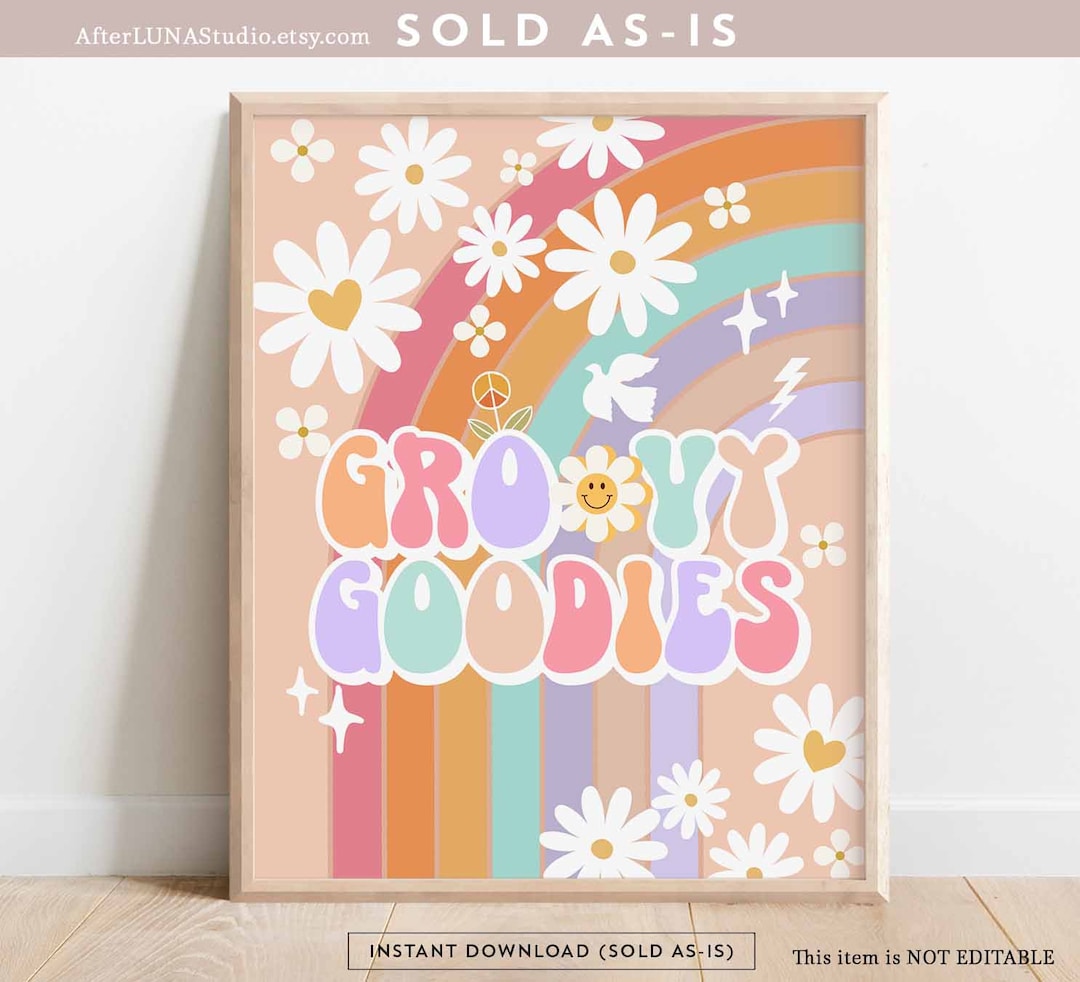 Groovy Birthday Party Decor 70' Daisy Groovy Goodies Sign Decor Groovy ...