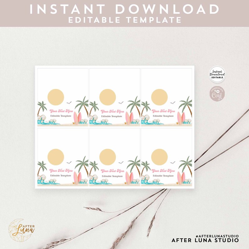 Editable Minimal Surfboard Beach Surf Surfing Birthday Folded Place ...