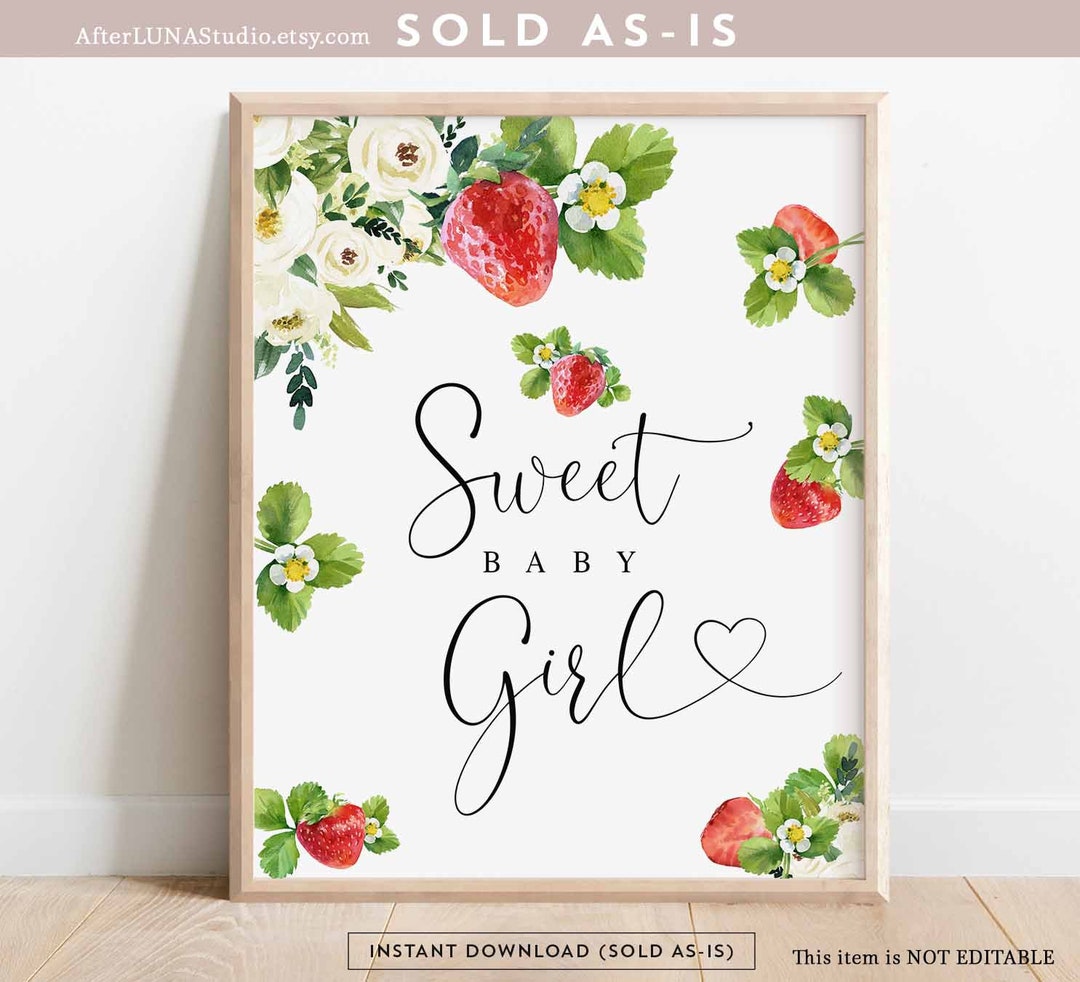 Strawberry Sweet Baby Girl Sign Strawberry Berry Sweet Baby Shower ...