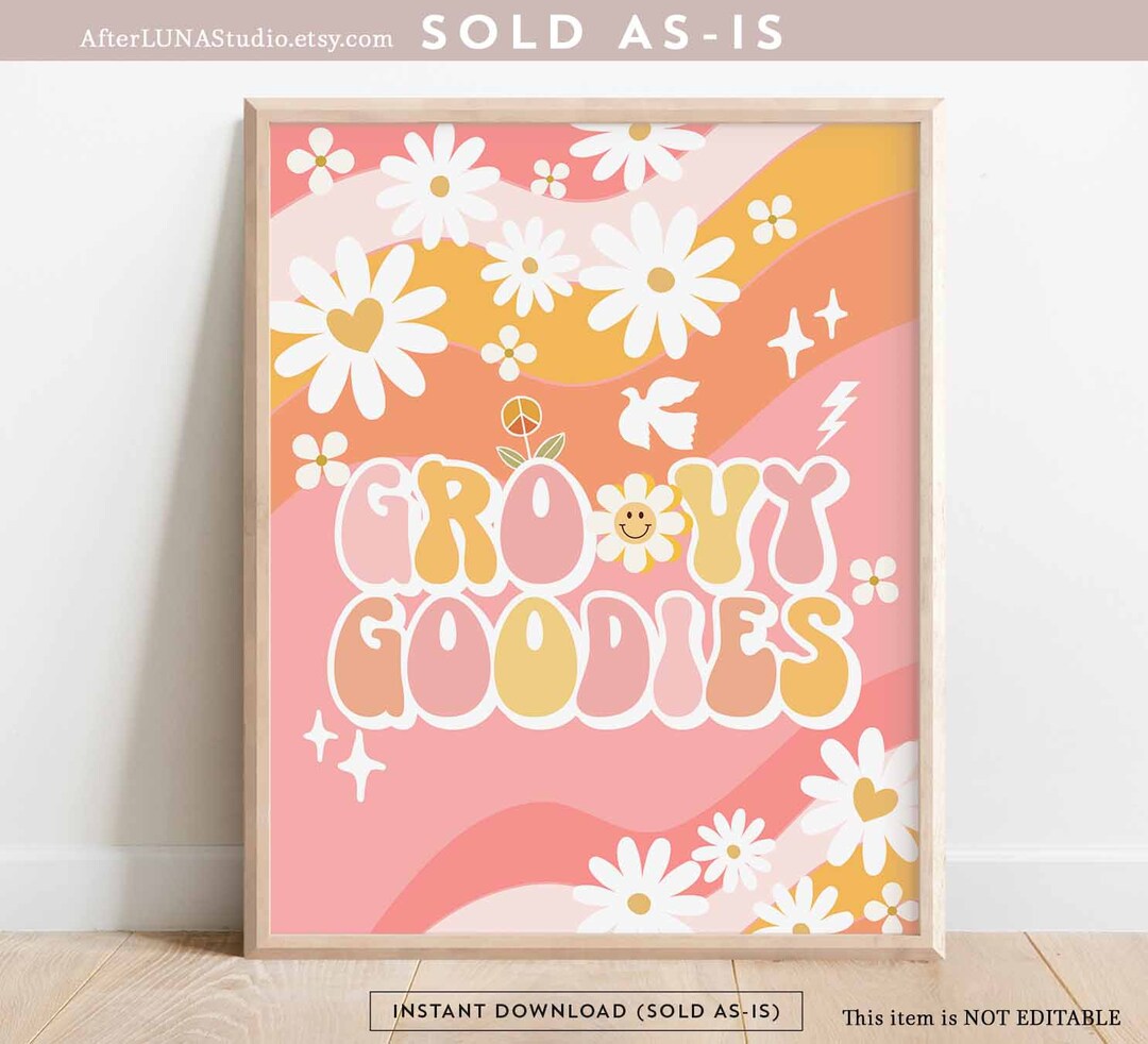 Pink Groovy Birthday Party Decor Peach Pink Daisy Groovy Goodies Table ...