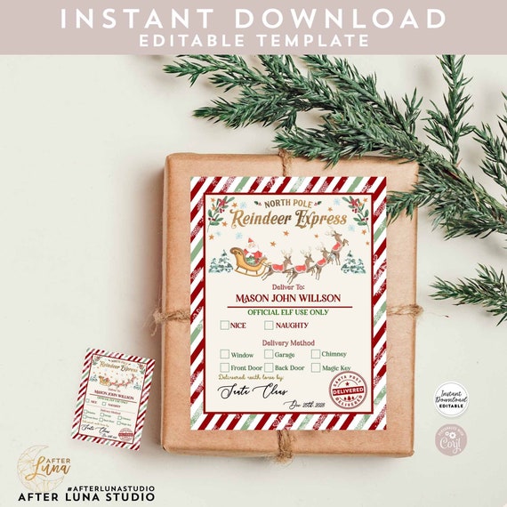 EDITABLE Santa Delivery Tag Sticker Printable Santa Tag | Etsy