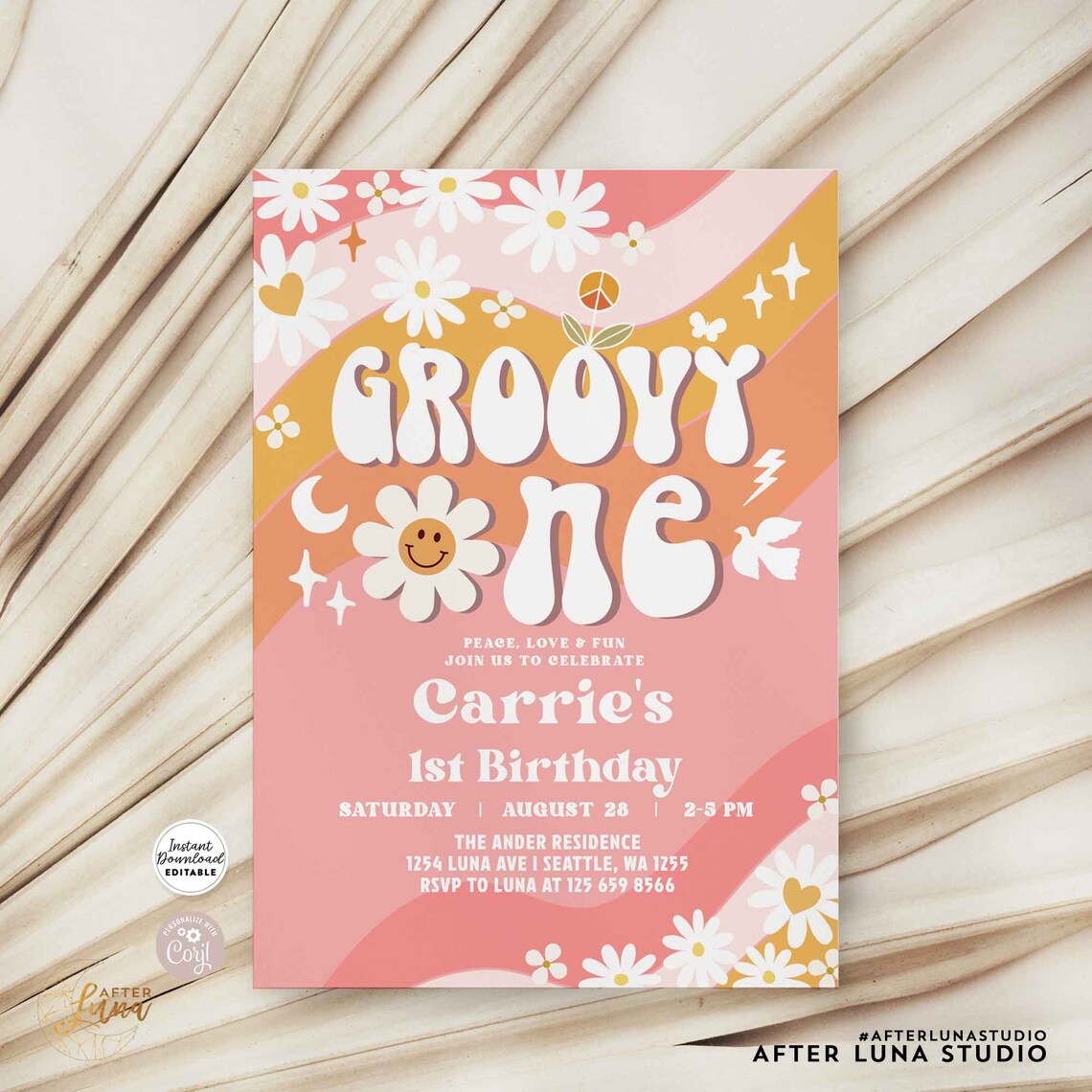 Editable Groovy ONE 1st First Birthday Invite Groovy Birthday - Etsy