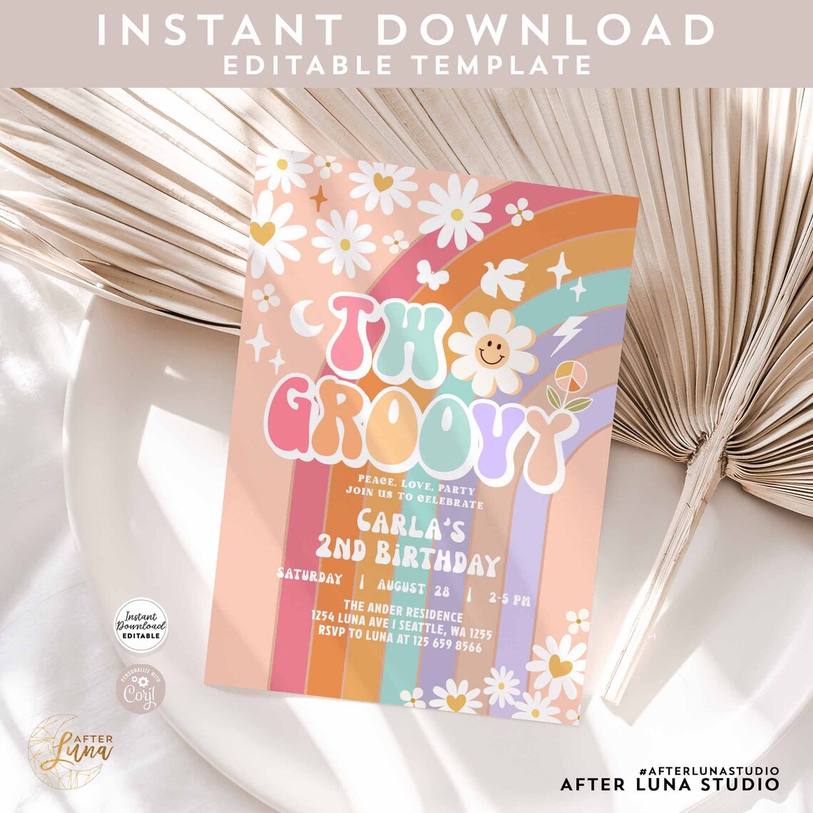 Editable TWO Groovy Invite Daisy Rainbow Groovy 2nd Birthday - Etsy