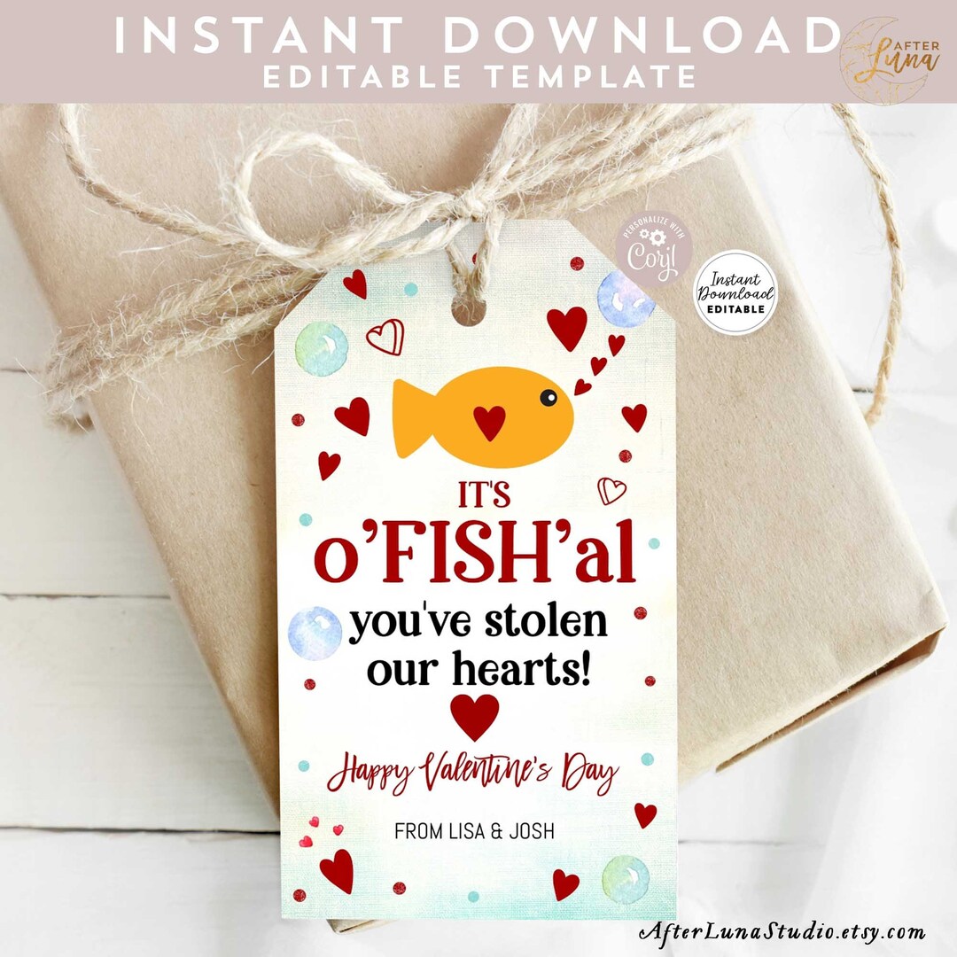 EDITABLE Valentine Fish Cracker O-fish-al Favor Tag It's O-fish-al You ...