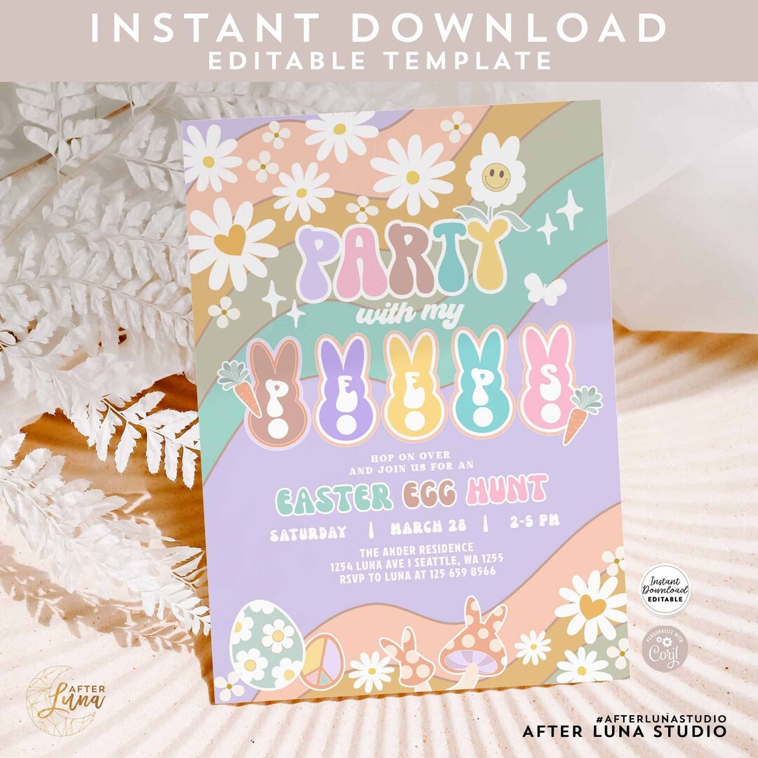Editable Groovy Easter Peeps Birthday Invitation Party With My Peeps ...
