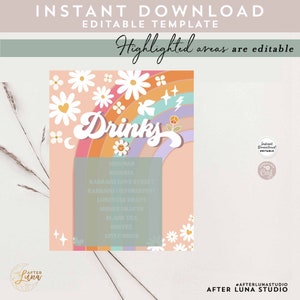 Editable Groovy Drinks Menu Groovy Van Printable Two Groovy One Four ...