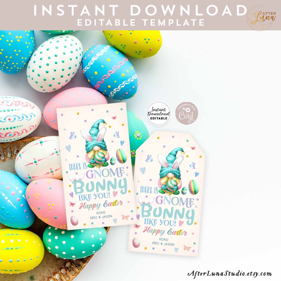 EDITABLE Personalized Easter Gnome Tag Printable There is Gnome Bunny ...