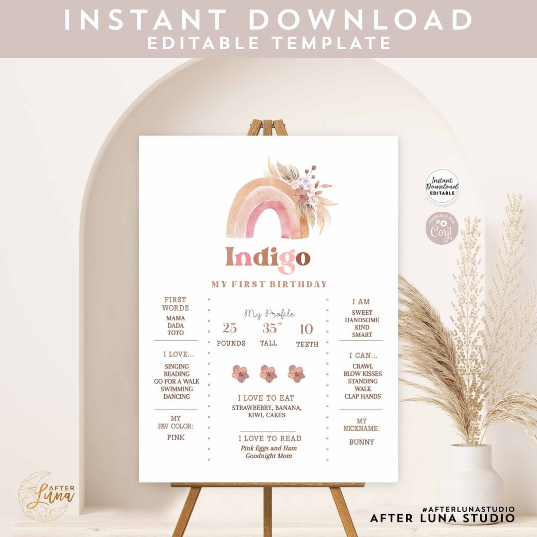 Editable ANY AGE Boho Rainbow Birthday Milestone Poster 18x24 16x20 ...