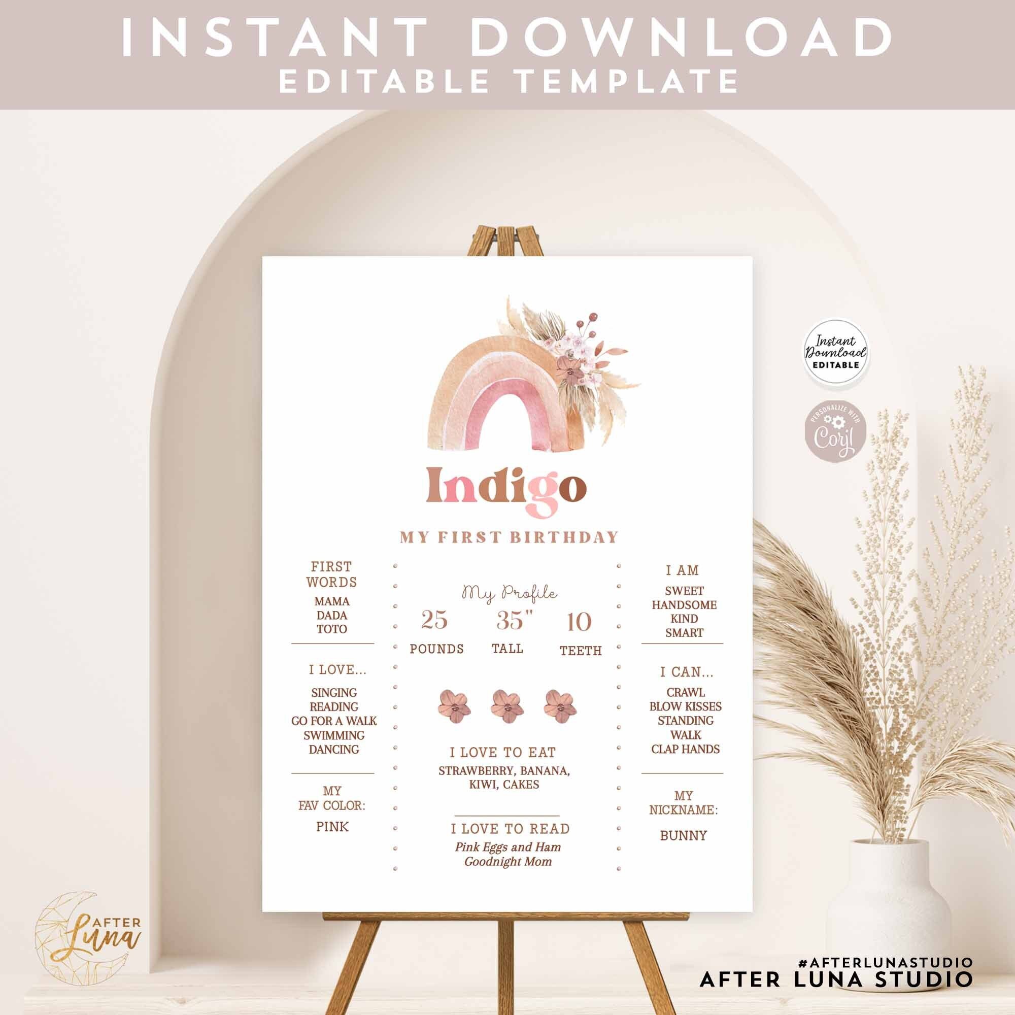 Editable ANY AGE Boho Rainbow Birthday Milestone Poster 18x24 16x20 ...