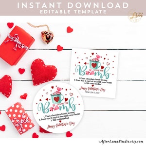 EDITABLE Valentine Hot Chocolate Bomb Tag Valentine Hot Cocoa Bomb Tag ...