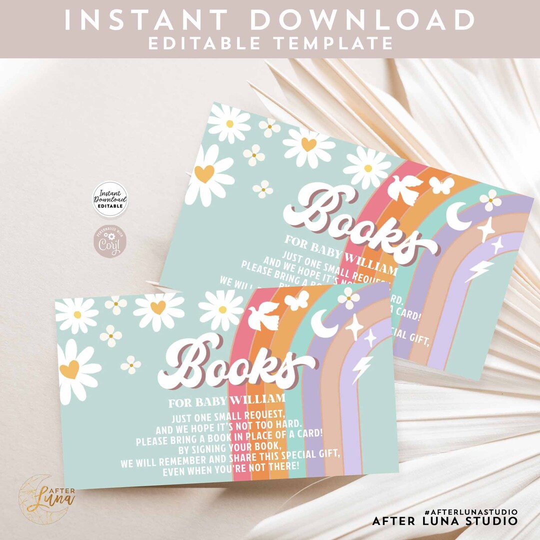Editable Mint Groovy Baby Shower Books for Baby Ticket Neutral Daisy ...