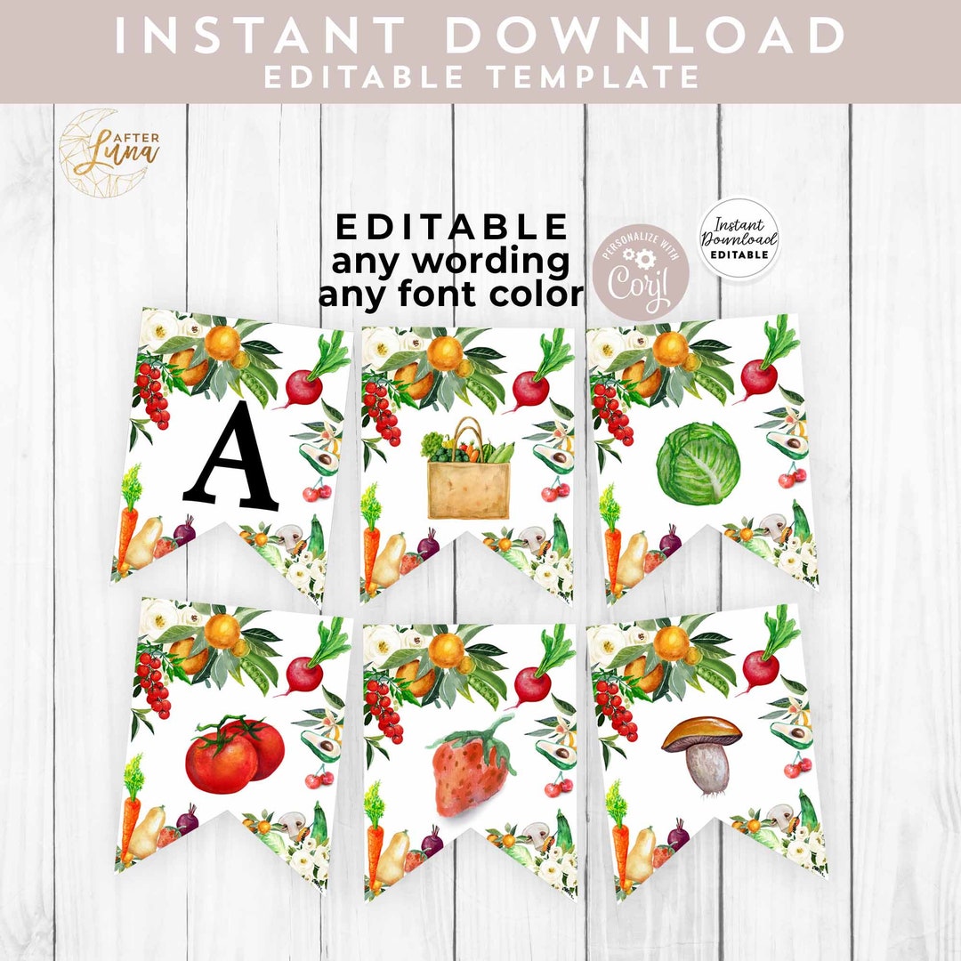 Editable ANY WORDING Farmers Market Birthday Pennant Banner Locally ...