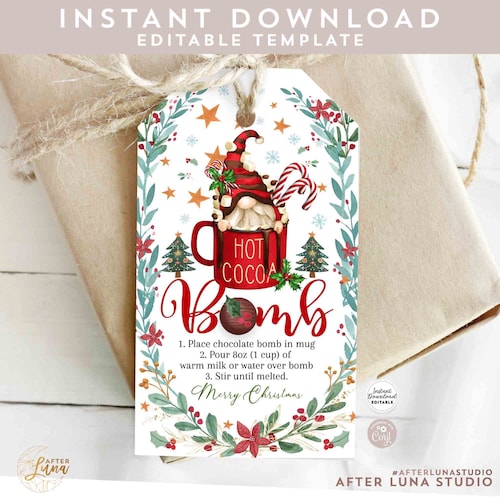 Hot Cocoa Bomb Tags Printable Gnomes Hot Chocolate Bomb Tag - Etsy