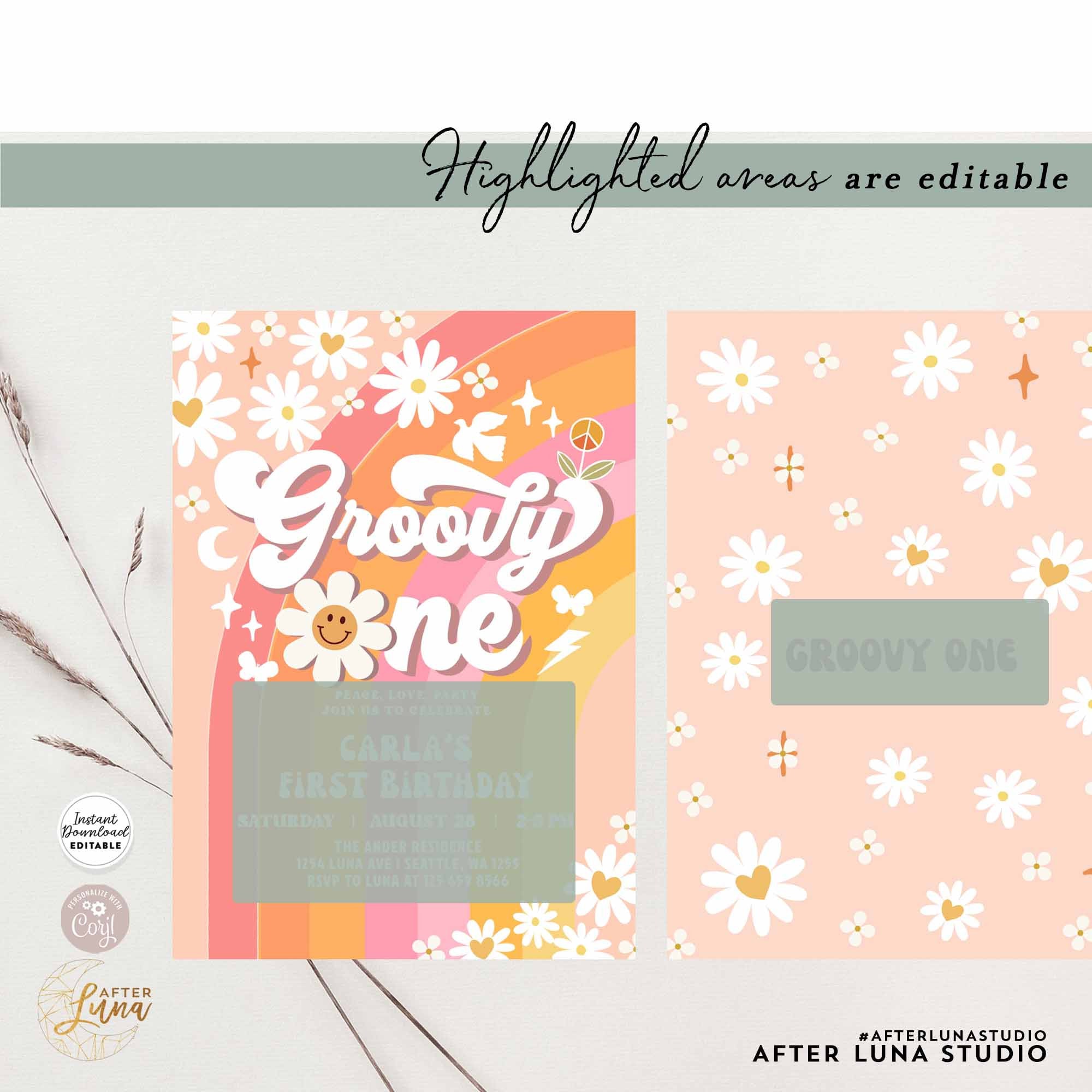 Editable Bright Pink Orange Peach Groovy ONE 1st Birthday | Etsy