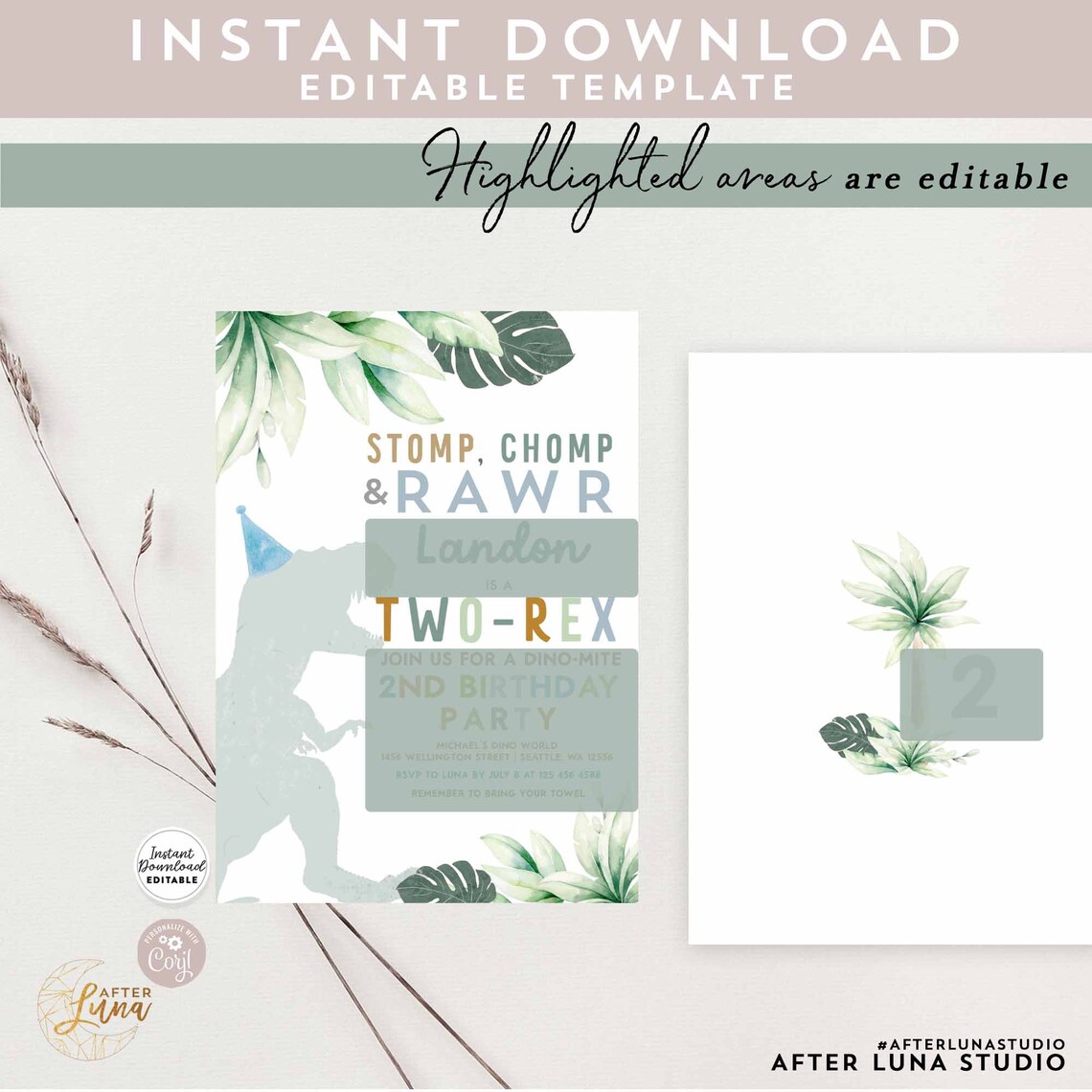 Editable 2nd Birthday Boy Two Rex Invite Dino Dinosaur T Rex | Etsy