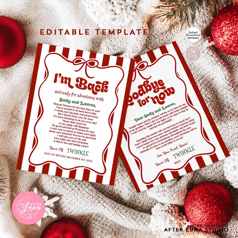EDITABLE Elf Letter Bundle - I'm Back Goodbye Bye for Now Elf Template Instant Download 526E2 (2 ...