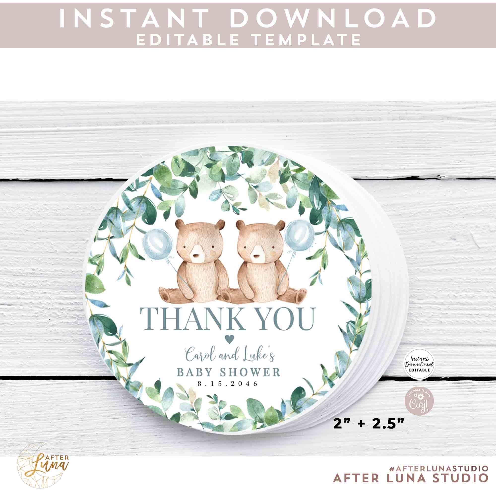 Greenery TWINS Boy Teddy Bear Soup Bar Sign Printable Teddy Bear Shower ...