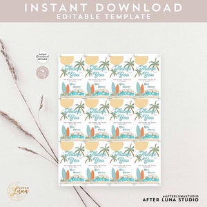 Editable Surf Tag Boy the Big One Surf up Birthday Party Favor Label ...