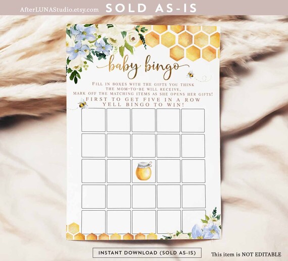Blue Honey Bee Baby Bingo Game What Will Baby Bee Sweet as Can - Etsy