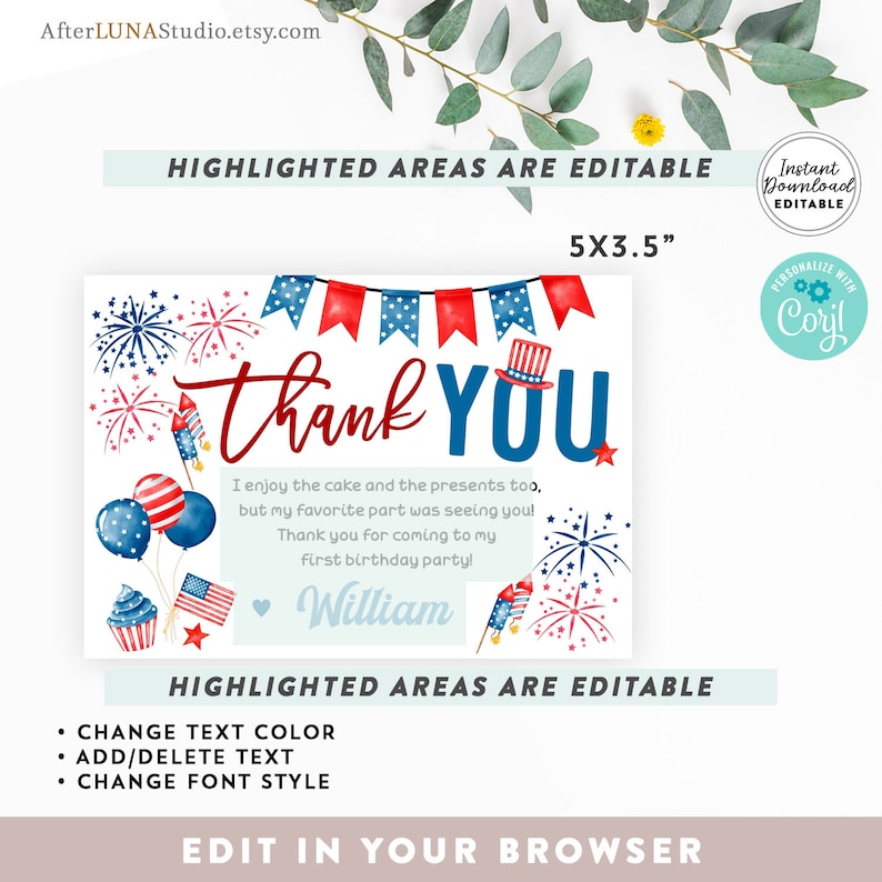 Editable 4th of July Thank You Card Fourth of July 4th | Etsy