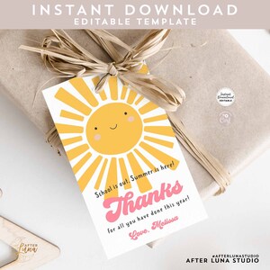 Editable Teacher Appreciation Gift Tags Girl Pink Sun Sunshine School ...
