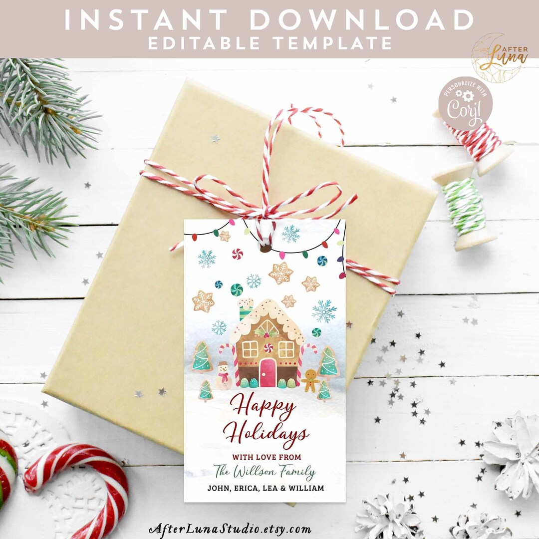 Editable Christmas Gingerbread House Gift Tag Printable Personalized ...