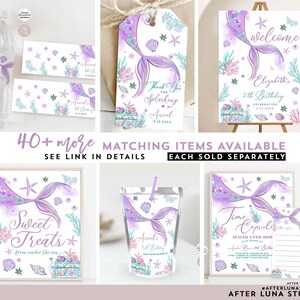 Editable Purple Mermaid Under the Sea Oneder the Sea Menu 4x8" Birthday ...