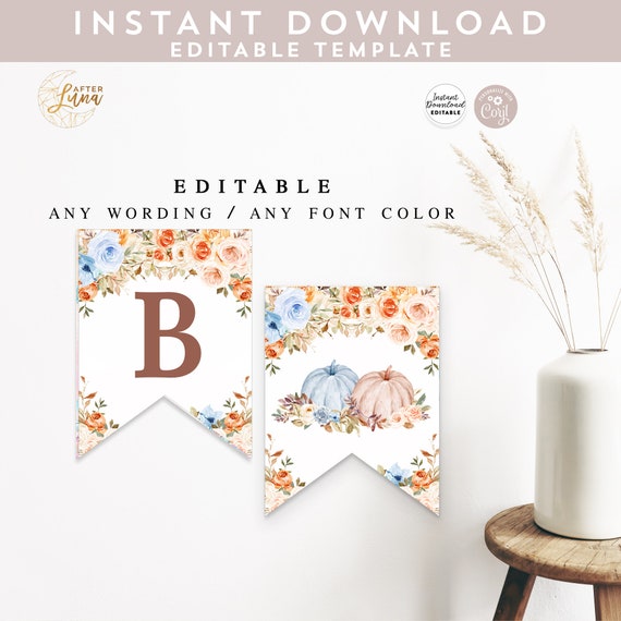 Editable ANY WORDING Pennant Banner 8.5x11 Fall Blue - Etsy