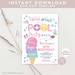Editable Pool Party Invitation Girl Ice Cream Pool Party Invite Pool ...