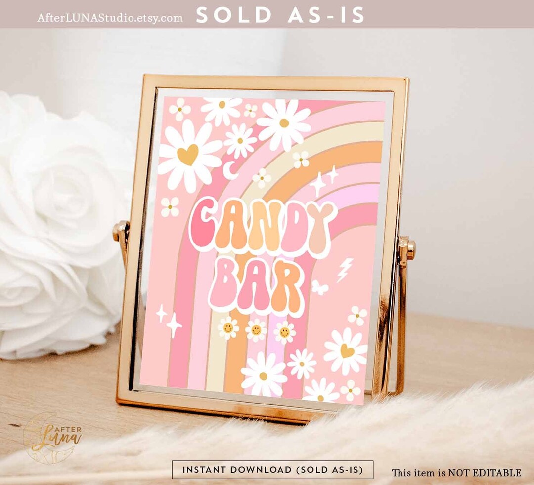Pink Groovy Birthday Party Decor 70' Daisy Candy Bar Sign Decor Groovy ...