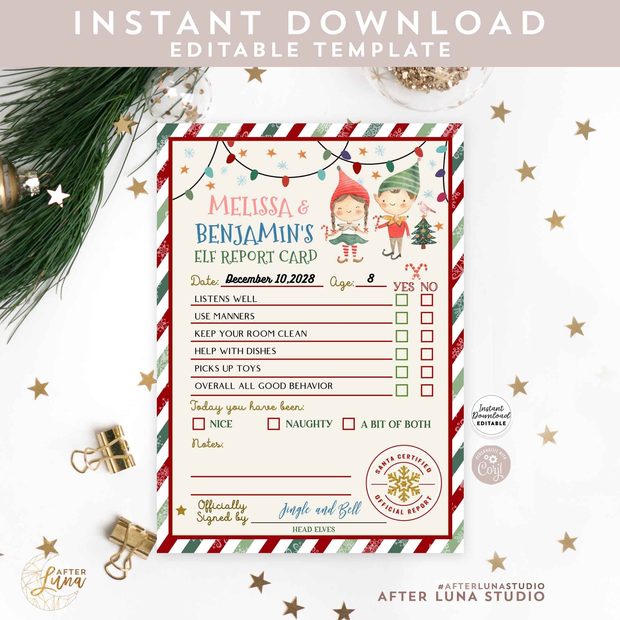 EDITABLE Boy Elf Report Card Printable Green Red Stripes Elf - Etsy Canada