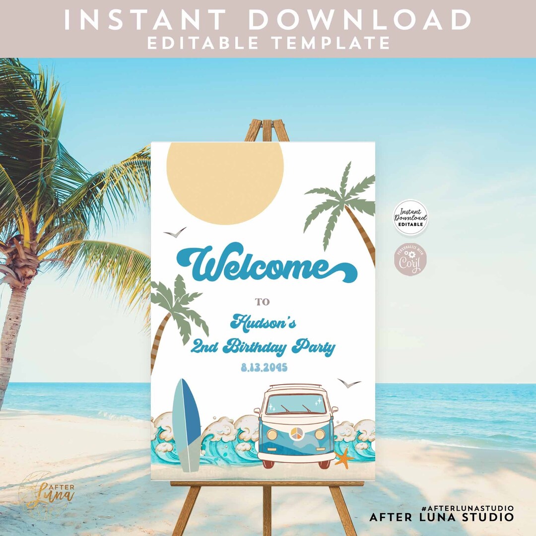 Editable ANY AGE Boy the Big One Surf's up Surfing Birthday Decor ...