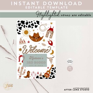 Editable Cowboy Rodeo Boy Ranch Wild West Birthday Welcome Sign ...