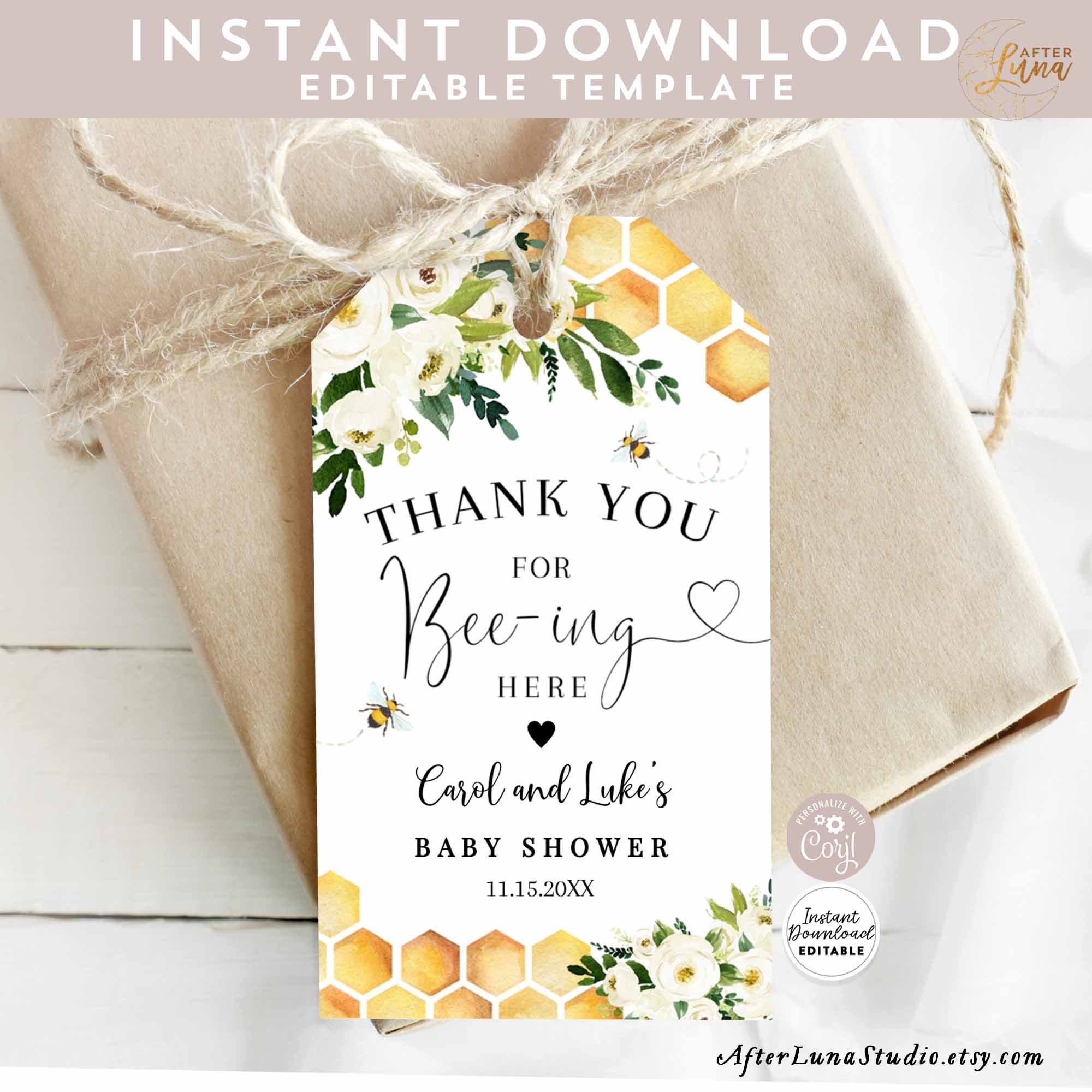 Paper & Party Supplies Printable Instant Download BEE Baby Shower 2 tag ...