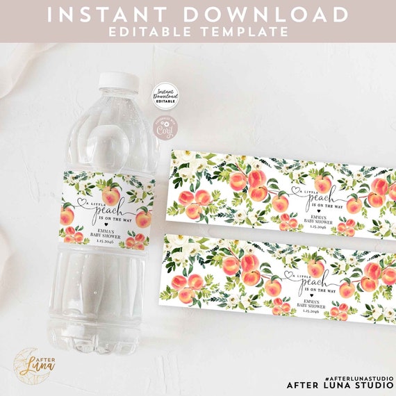Editable Peach Water Label Peach Baby Shower Baby Sprinkle - Etsy